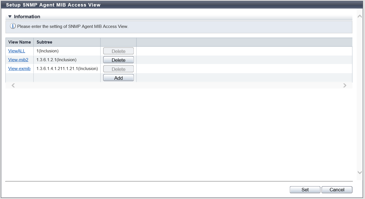 Setup SNMP Agent MIB Access View
